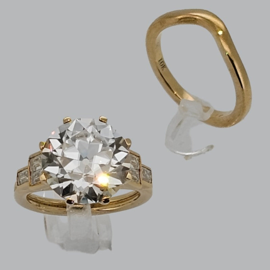 10K Solid Gold 6CT OEC Diamond Set Ring with Luxury Baguette Band ...