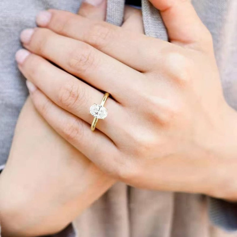 10K Solid Gold Oval Cut Diamond Luxury Halo Ring – Boujee Ice